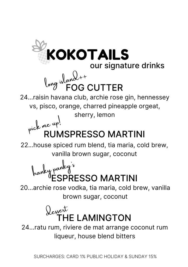 MENU – "Off the Florida Keys, There's a place called Kokomo, That's where you wanna go, To get ...