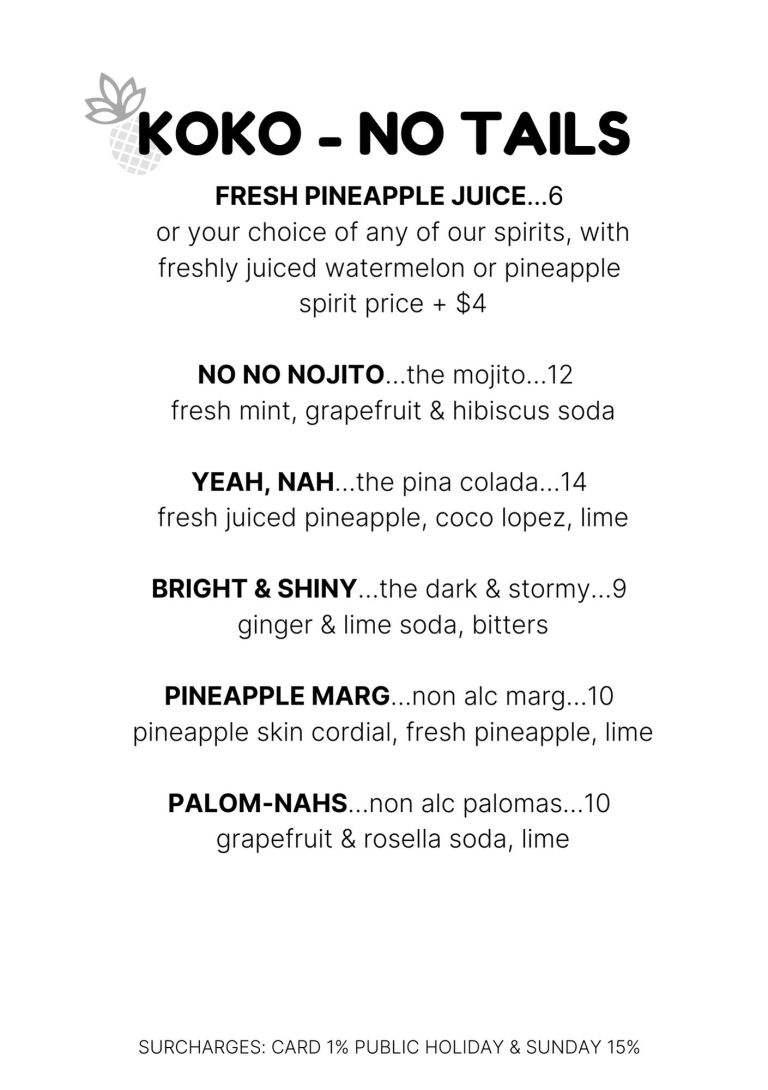 MENU – "Off the Florida Keys, There's a place called Kokomo, That's where you wanna go, To get ...